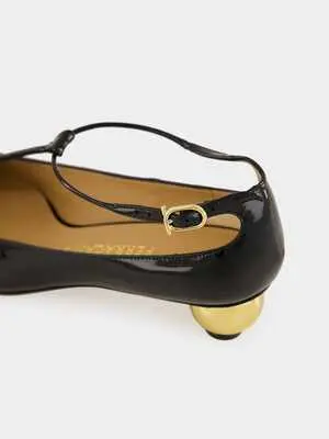 FERRAGAMO T-strap Pumps With Gold Heel - Black