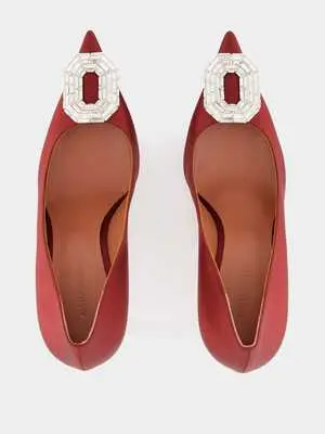 Amina Muaddi Camelia Satin Pumps - Red