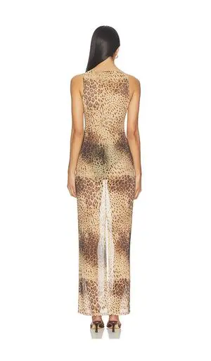 Superdown Sleeveless Maxi Dress With Sheer And Back Vent
