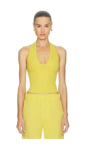 Eterne Butter Rib Cropped Halter Top - Saffron