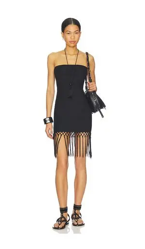 MORE TO COME Shion Fringe Mini Dress - Black