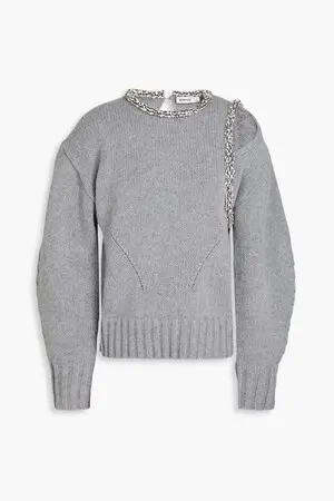 Simkhai Monroe Cutout Crystal-embellished Wool-blend Sweater - Gray