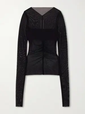 Rick Owens Ruched Stretch-mesh T-shirt - Black