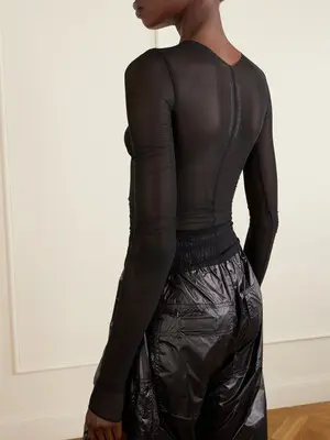 Rick Owens Ruched Stretch-mesh T-shirt - Black