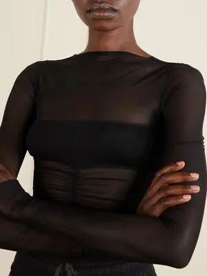 Rick Owens Ruched Stretch-mesh T-shirt - Black