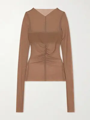 Rick Owens Ruched Stretch-mesh T-shirt - Neutrals