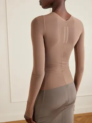 Rick Owens Ruched Stretch-mesh T-shirt - Neutrals