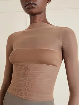Rick Owens Ruched Stretch-mesh T-shirt - Neutrals