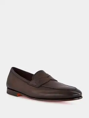 Santoni Calf Leather Carlo Loafers - Brown
