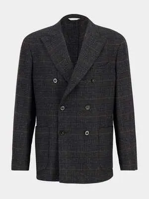 Boglioli Dark Double-breasted Wool-silk Blazer