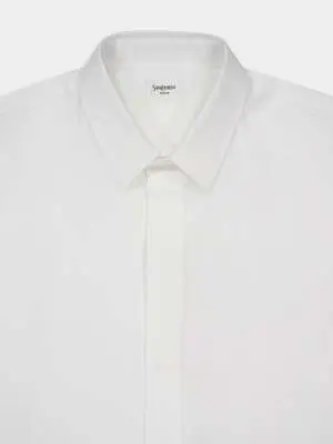 Saint Laurent Cassandre Shirt In Blanc Cotton Poplin - White