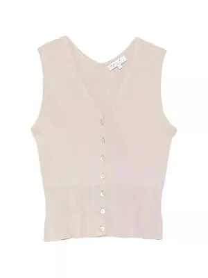AGNES B. Ribbed Knit Button Top - Neutrals