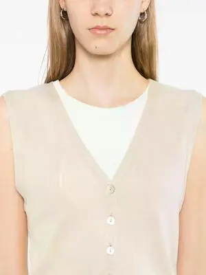 AGNES B. Ribbed Knit Button Top - Neutrals
