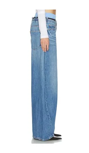 Alexander Wang Blow Up Jeans With Leather Belt And Boxer Detail - Blue