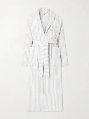TEKLA Belted Striped Organic Cotton-terry Robe - Neutrals