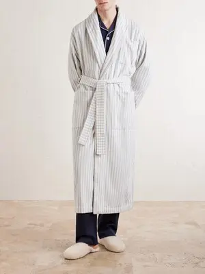 TEKLA Belted Striped Organic Cotton-terry Robe - Neutrals