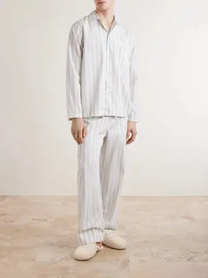 TEKLA Striped Cotton-poplin Pyjama Set - Neutrals