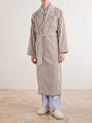 TEKLA Belted Striped Organic Cotton-terry Robe - Neutrals