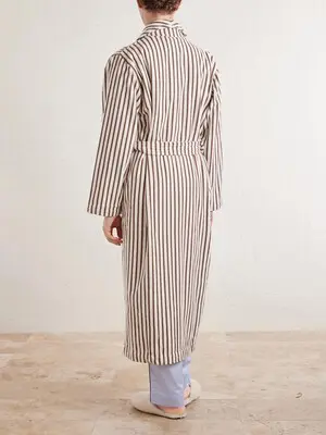 TEKLA Belted Striped Organic Cotton-terry Robe - Neutrals