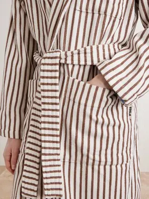TEKLA Belted Striped Organic Cotton-terry Robe - Neutrals