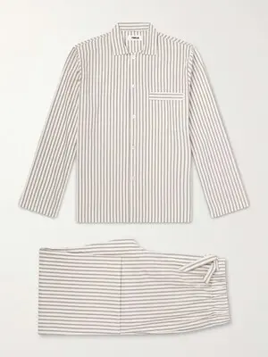 TEKLA Striped Cotton-poplin Pyjama Set - Neutrals