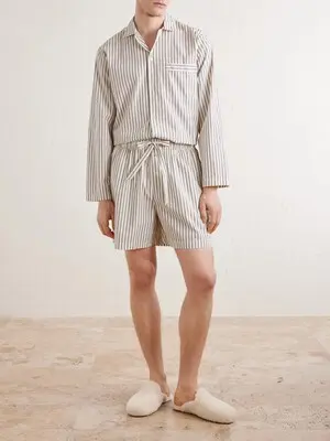 TEKLA Striped Cotton-poplin Pyjama Set - Neutrals