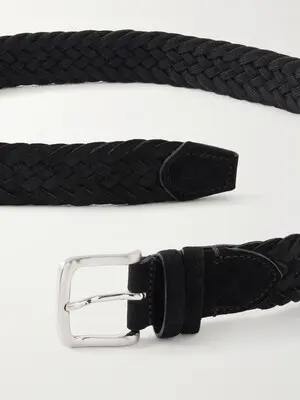 Mr P. 3.5cm Woven Suede Belt - Black