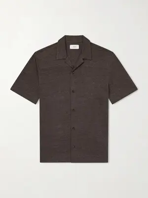 Mr P. Camp-collar Linen Shirt - Green