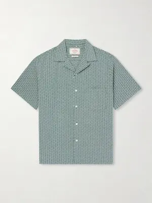 Portuguese Flannel Portuguese Tile Camp-collar Embroidered Cotton-blend Shirt - Green