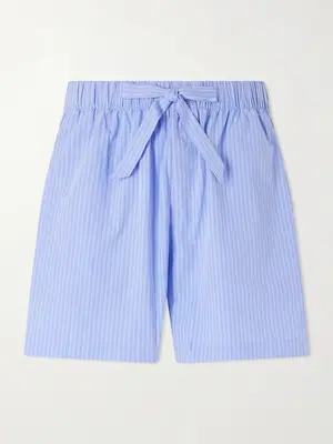 TEKLA Straight-leg Striped Organic Cotton-poplin Shorts - Blue