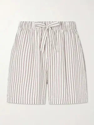 TEKLA Striped Organic Cotton-Poplin Shorts Neutrals