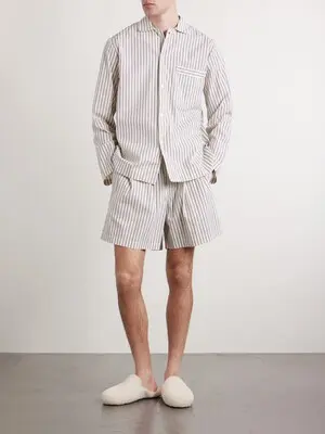 TEKLA Striped Organic Cotton-poplin Shorts - Neutrals