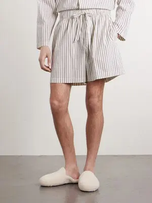 TEKLA Striped Organic Cotton-poplin Shorts - Neutrals