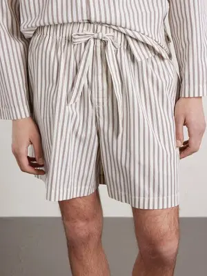 TEKLA Striped Organic Cotton-poplin Shorts - Neutrals