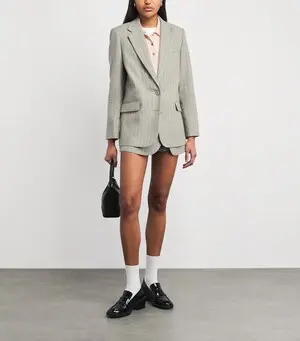 Maje Linen-blend Pinstripe Blazer - Brown
