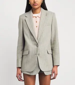 Maje Linen-blend Pinstripe Blazer - Brown