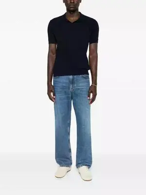 ROBERTO COLLINA Ribbed Pocket Polo Shirt - Blue