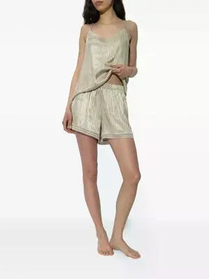 Hanro Striped Lace-trimmed V-neck Top - Neutrals