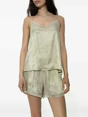 Hanro Striped Lace-trimmed V-neck Top - Neutrals