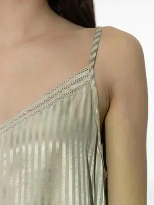 Hanro Striped Lace-trimmed V-neck Top - Neutrals