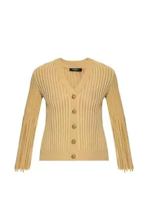 Balmain Buttoned Cardigan With Fringed Sleeves - Neutrals