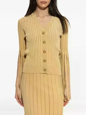 Balmain Buttoned Cardigan With Fringed Sleeves - Neutrals