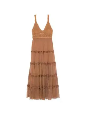 ERMANNO FIRENZE Crochet Ruffled Maxi Dress