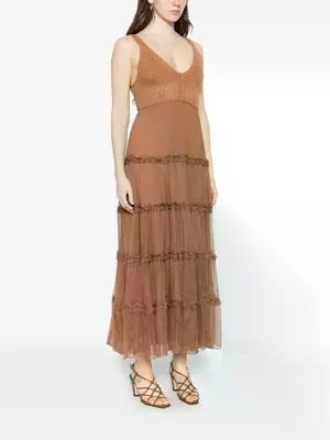 ERMANNO FIRENZE Crochet Ruffled Maxi Dress