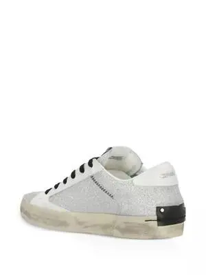 CRIME LONDON Distressed Glitter-detail Lace-up Sneakers - Silver