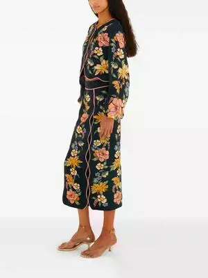 Farm Rio Floral-embroidered Midi Skirt - Blue