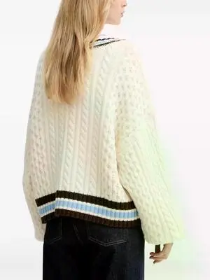 GESTUZ Cable-knit Striped V-neck Sweater