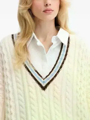 GESTUZ Cable-knit Striped V-neck Sweater