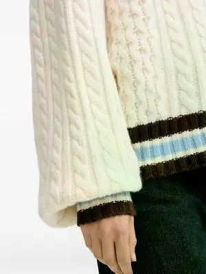 GESTUZ Cable-knit Striped V-neck Sweater
