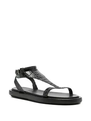 POEVE Nairobi Croc-effect T-bar Sandals